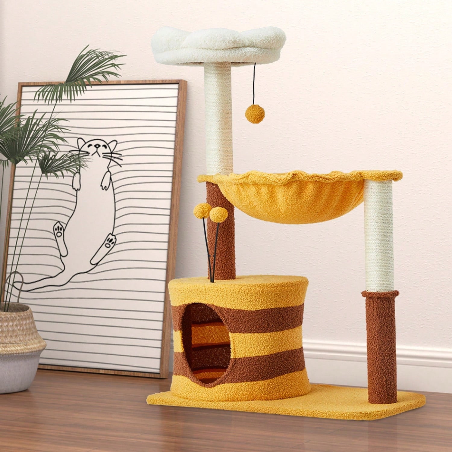36.6' Flower Cat Tree With Well-Padded Perch, Cat Tower With Sisal ...