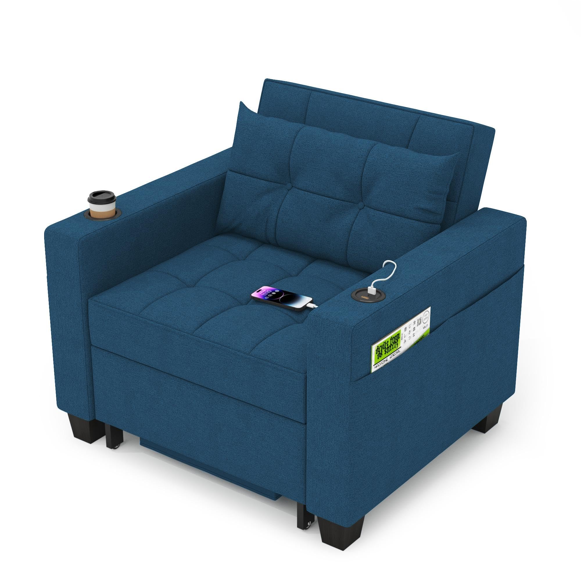 36.6 Inch Futon Chair Bed 3-in-1 Convertible Sleeper Sofa with USB ...