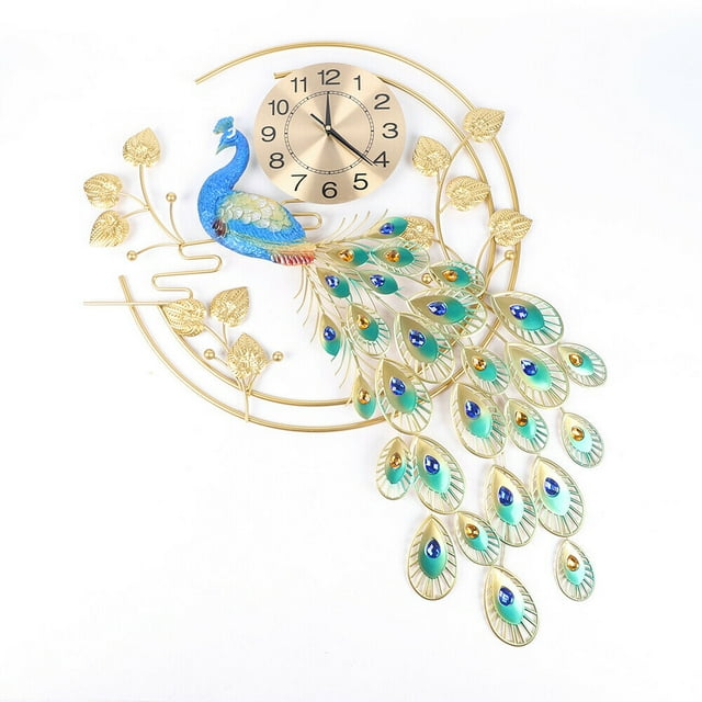 36.6" Luxury Peacock Large Wall Clock 3D Metal Living Room Wall Watch ...
