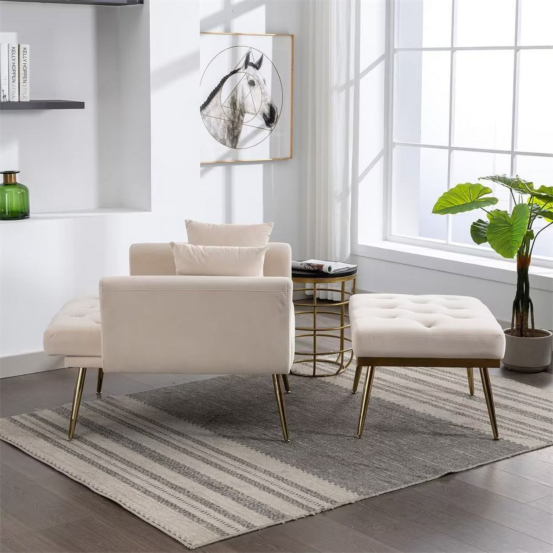36.61'' W Single Accent Chair with Ottoman and 2 Throw Pillows, Modern ...