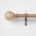 36"-66" Carved Light Woodtone Ball Curtain Rod - Steel, Painted Finish ...