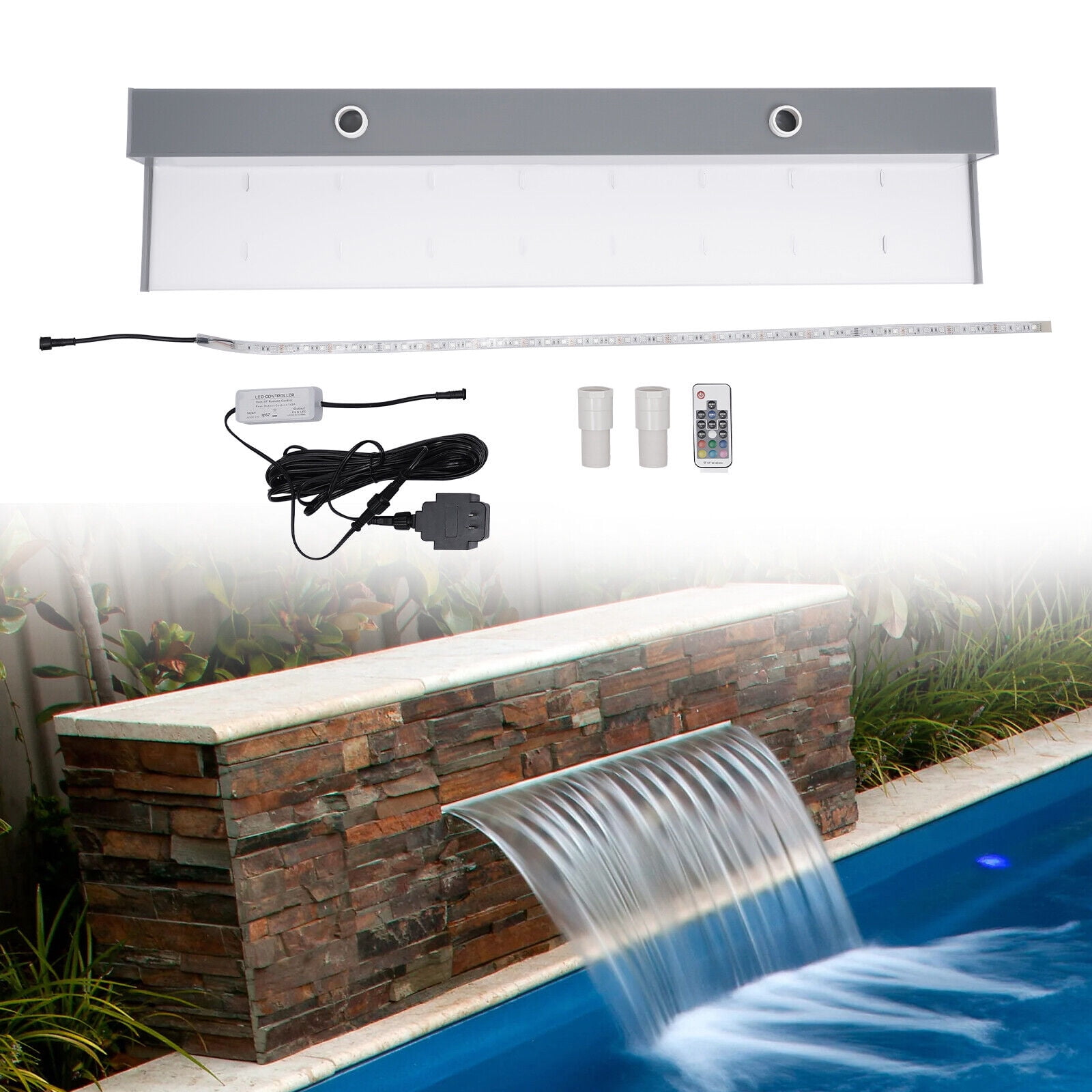 36" 7 Color Pool Fountain Pool Waterfall Spillway LED Light with Remote ...