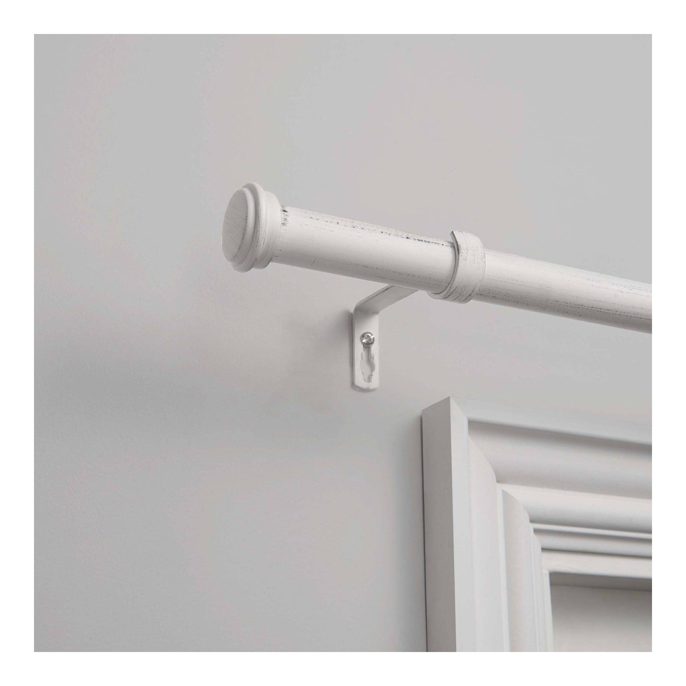 36"-72" Topper Curtain Rod - Distressed White: Iron, Flat Cap Finial ...