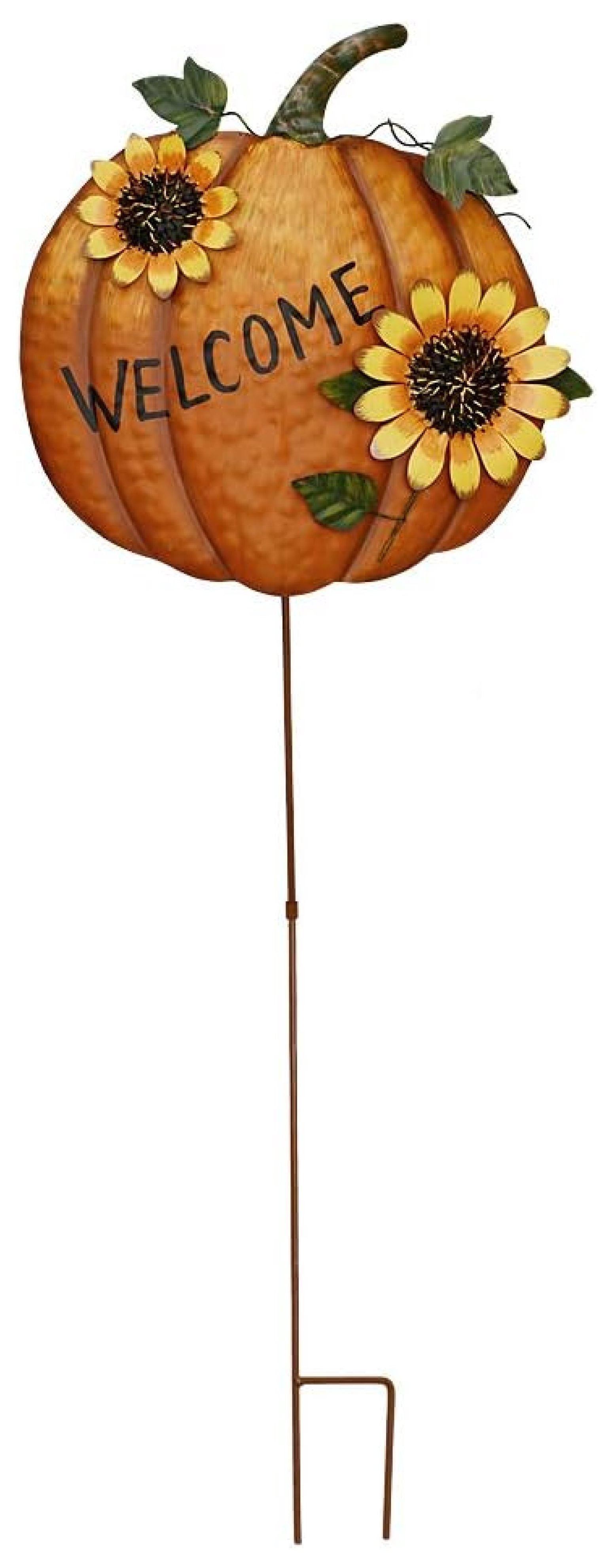 36.75" H Metal Pumpkin Garden Stake Outdoor Fall Decor, Autumn Pumpkin ...