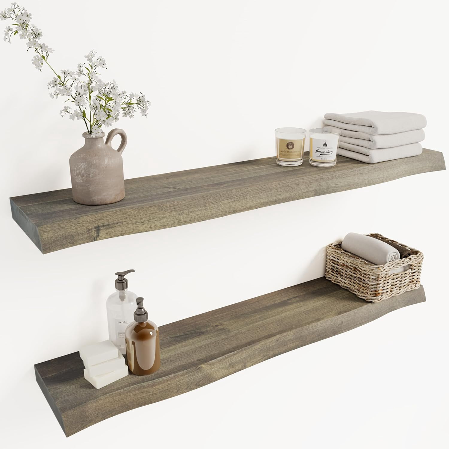 36" Acacia Live Edge Floating Shelves Set of 2 - Wall Mounted Wooden ...