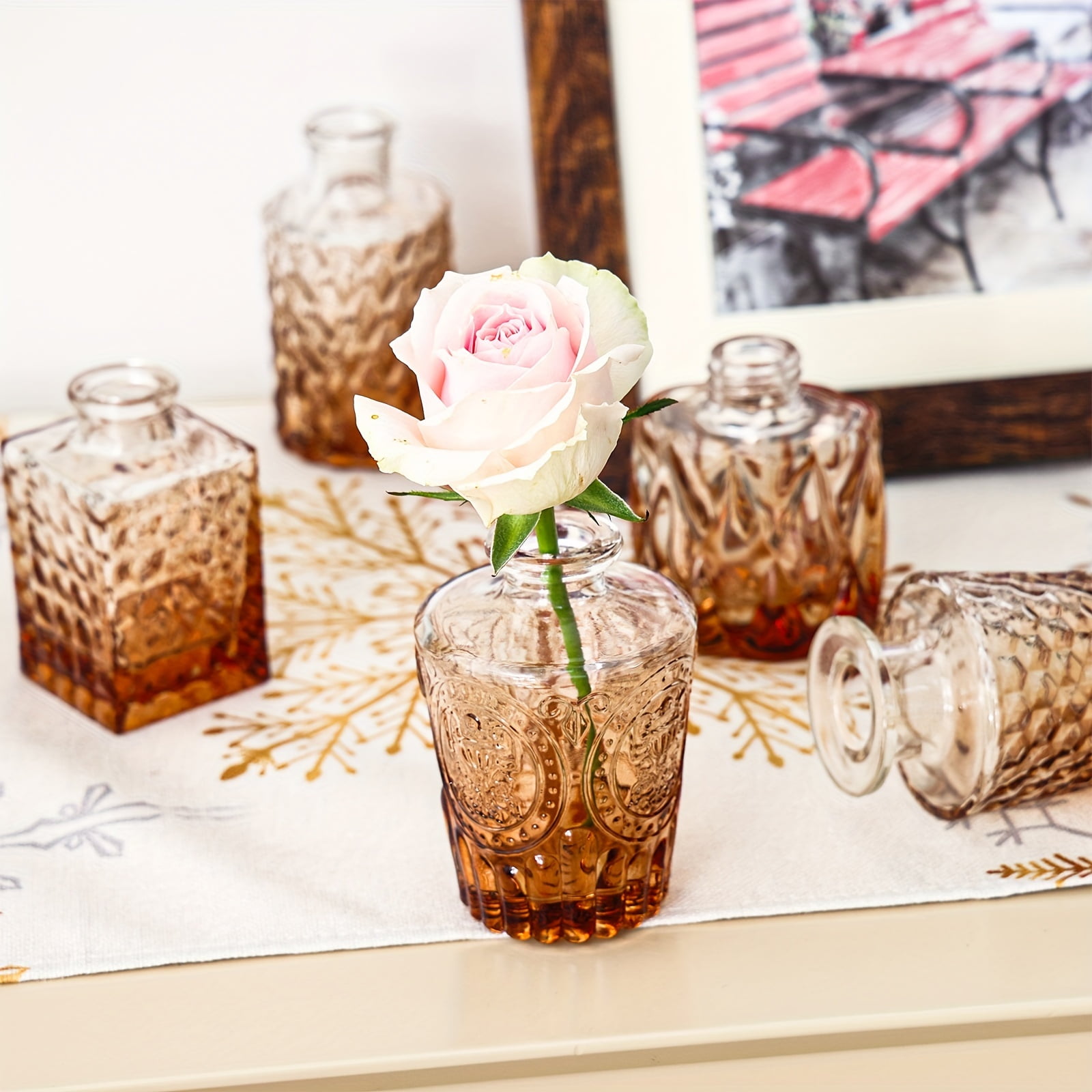 36 Amber Glass Bud Vase Set - Multiple Sizes Mini Flower Vases Bulk ...