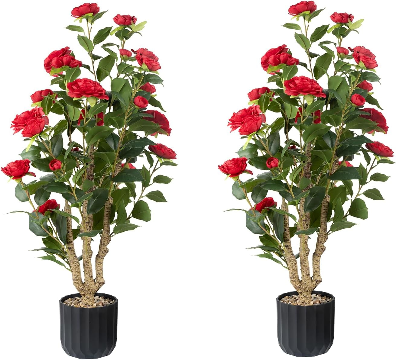 36” Artificial Camellia Tree 2 Packs, Faux Camellia Plant in Pebbles ...