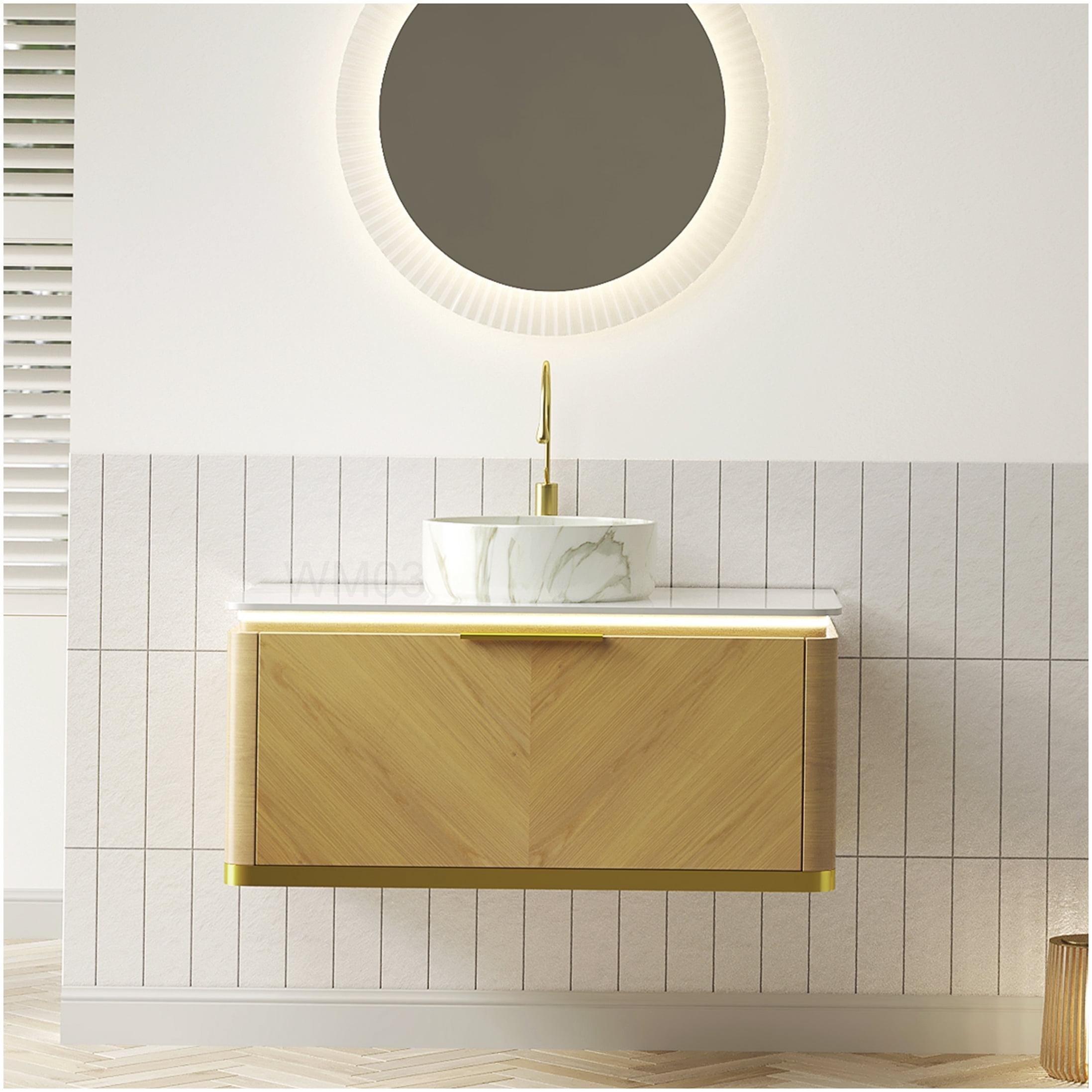 36" Bath Vanity Set with Sensor Light, White Round Ceramic Basin ...