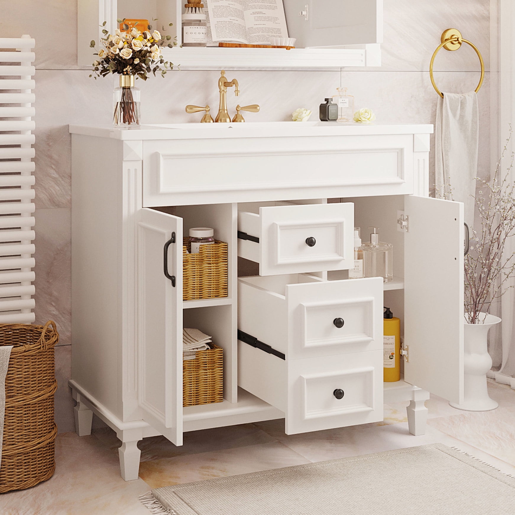 36'' Bathroom Cabinet with Sink / Modern Design, Solid Wood Frame, Anti ...