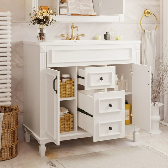 36'' Bathroom Cabinet with Sink / Modern Design, Solid Wood Frame, Anti ...