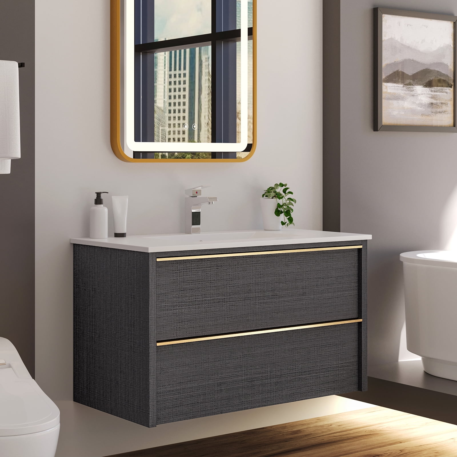 36" Bathroom Floating Vanity, Modern Bathroom Vanity with 2 Drawers and ...