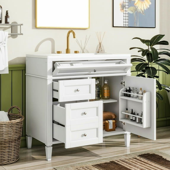 36'' Bathroom Sink Vanity, 2 Drawers And Tip-out Drawer, Spacious ...