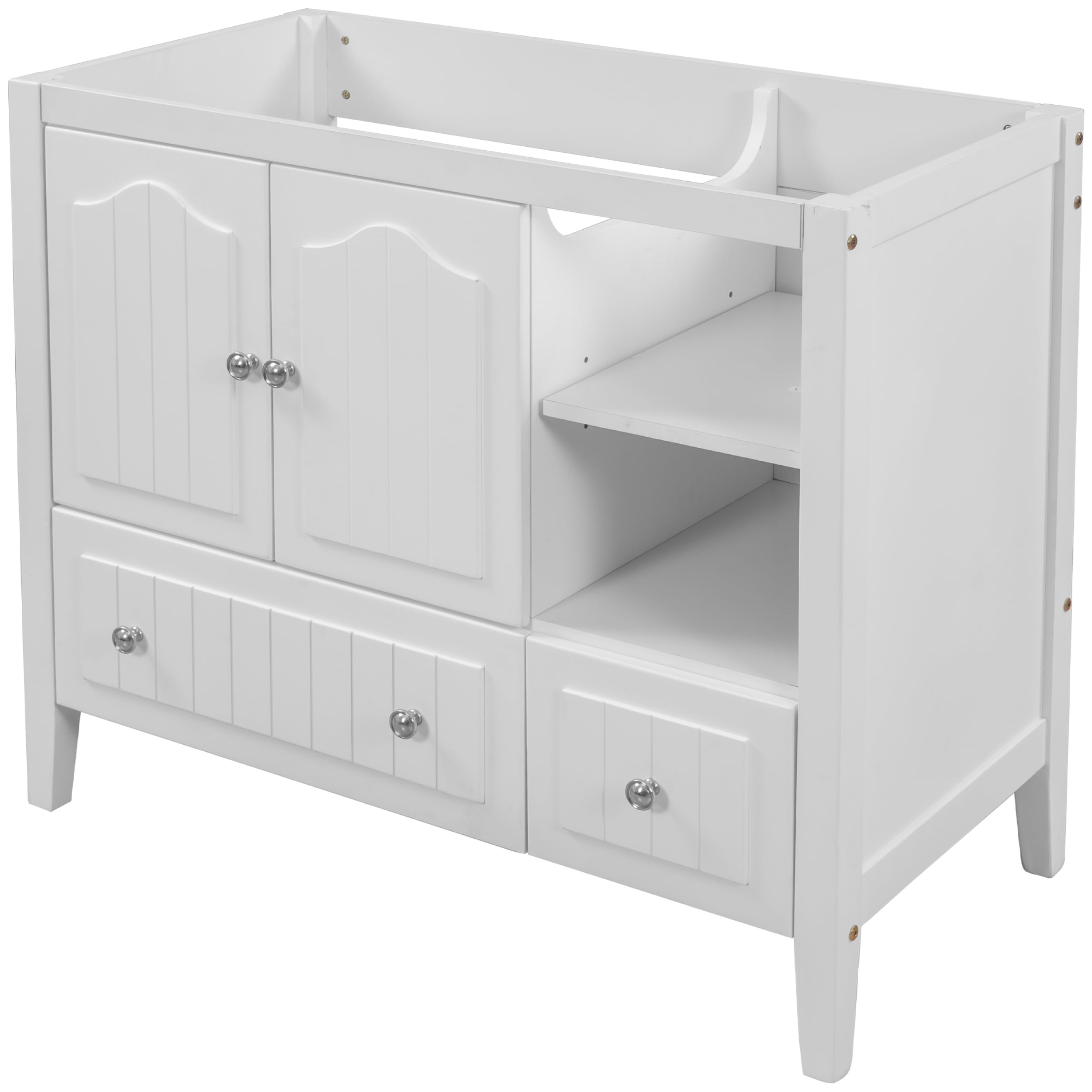 36" Bathroom Vanity Base Only, Solid Wood Frame and MDF Boards, White ...