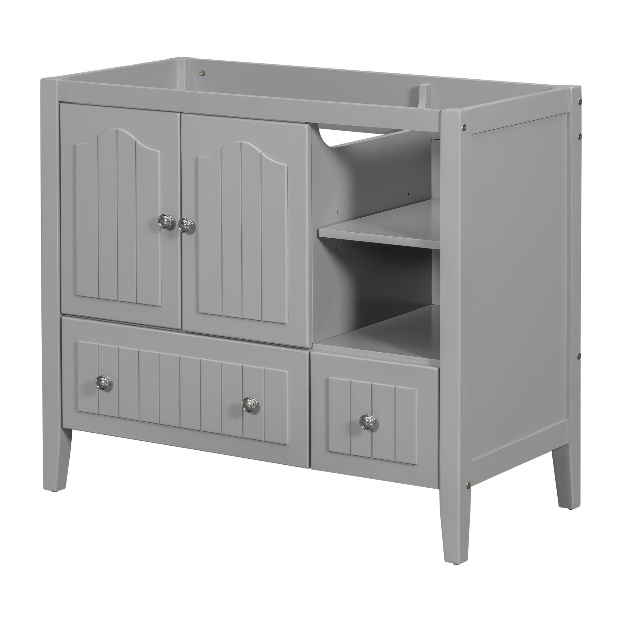 36" Bathroom Vanity Base, Solid Wood Frame and MDF Boards, Grey ...
