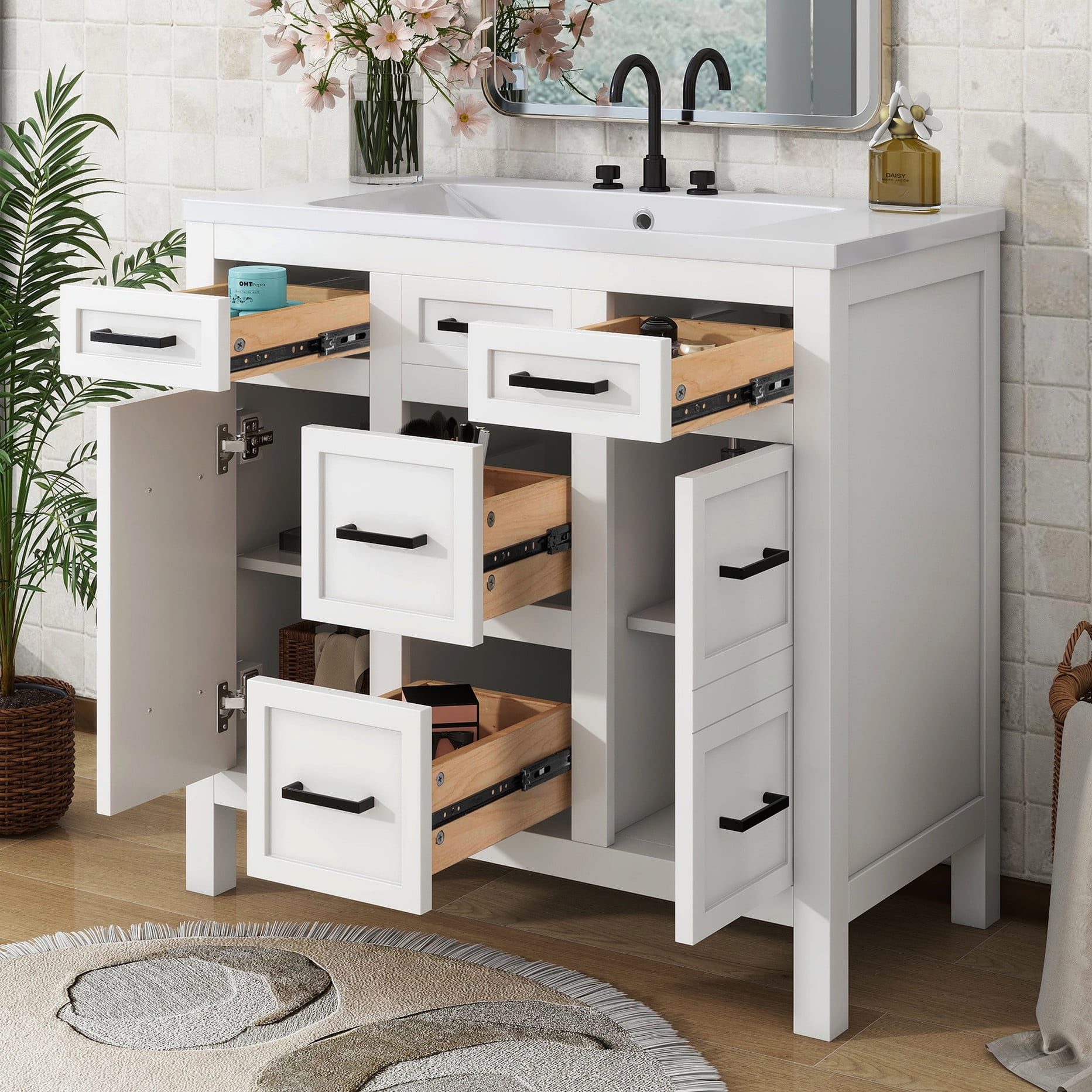 36" Bathroom Vanity Cabinet | Resin Sink Resists Stains, Worry-Free ...