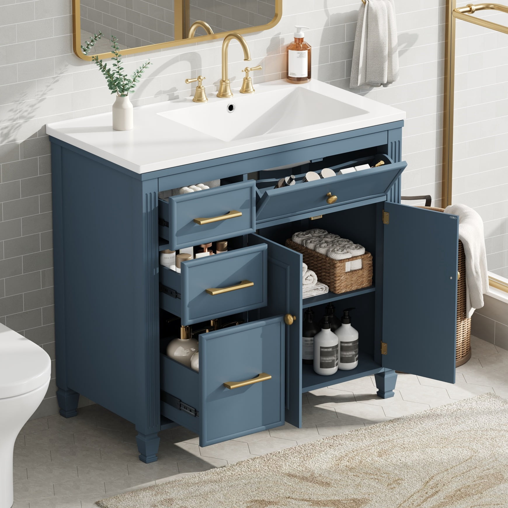 36" Bathroom Vanity with Ceramic Sink, Modern Single Basin Bath Vanity ...