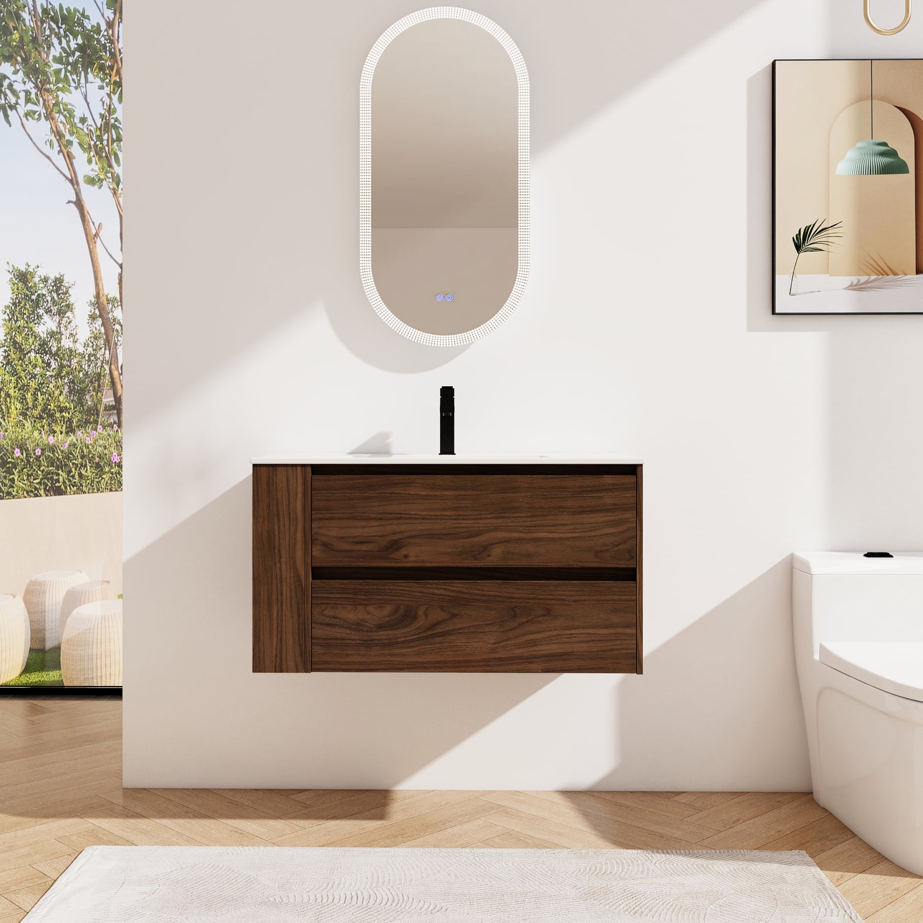 36" Bathroom Vanity With Ceramic Sink & Soft Close 2/3 Extended Drawers ...