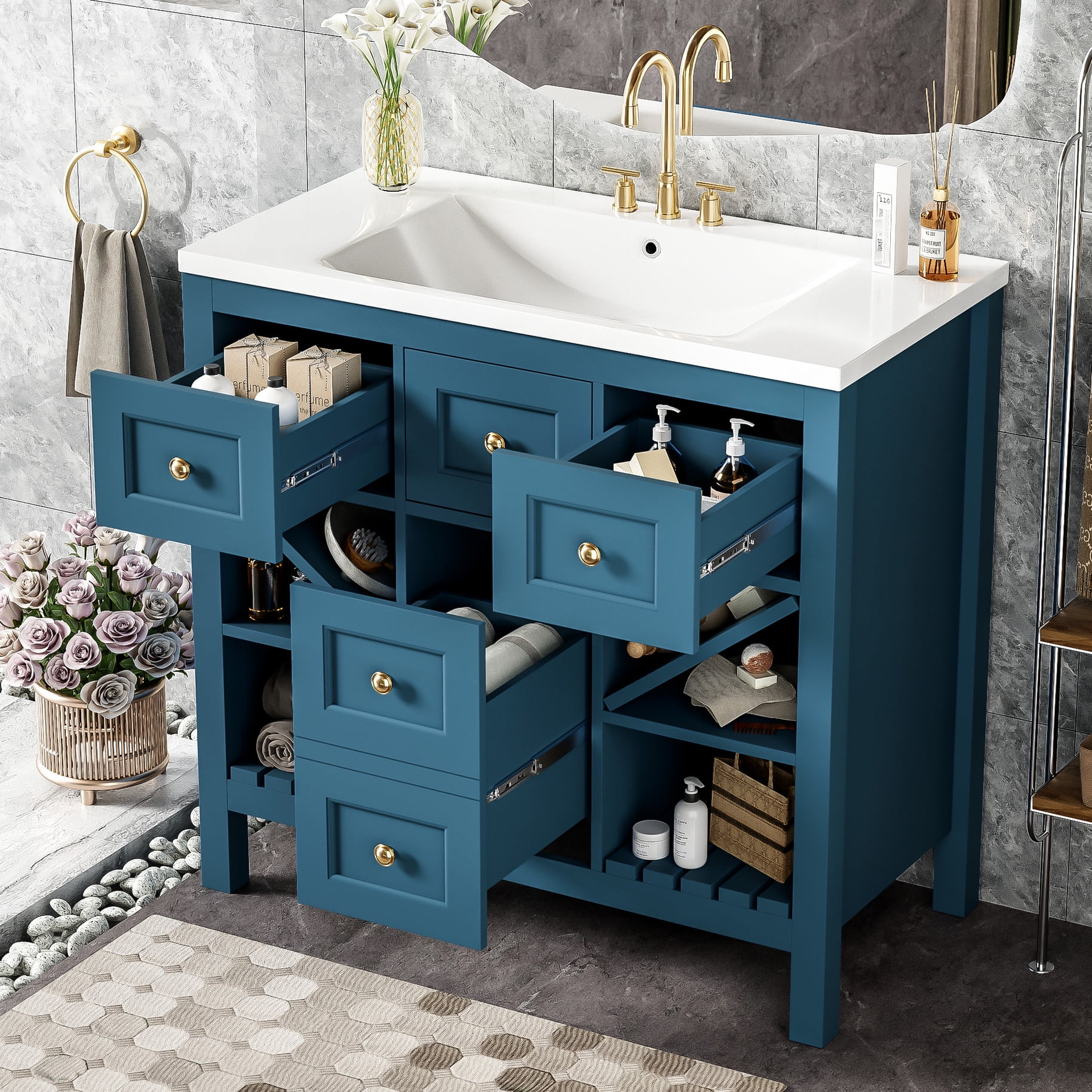 36'' Bathroom Vanity Combo | Smooth Resin Sink & Solid Wood ...