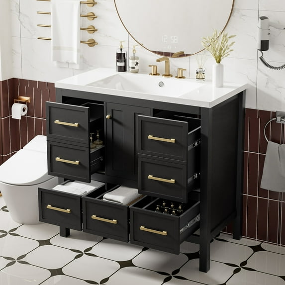 36'' Bathroom Vanity Combo with Resin Sink and Solid Wood | Ample ...