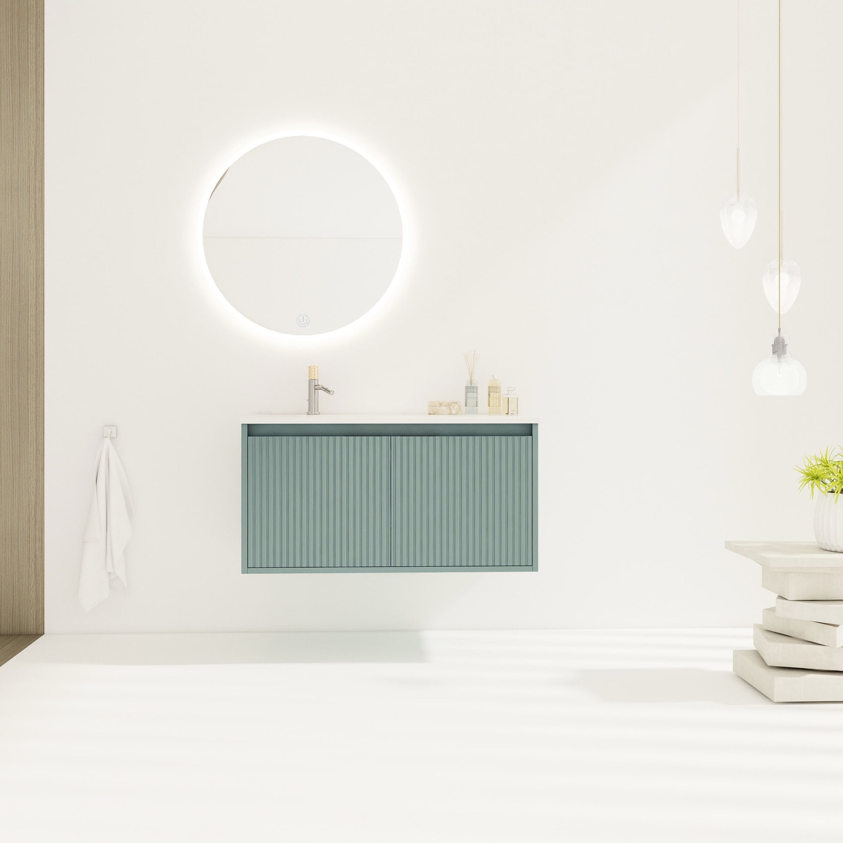 36" Bathroom Vanity, Green Color, Ample Storage - Decorate Your ...