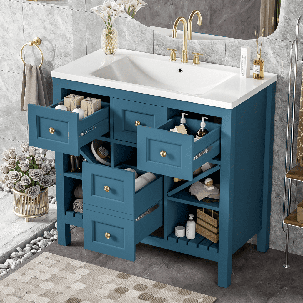 36" Bathroom Vanity with Integrated Sink Combo Set, Freestanding Single ...