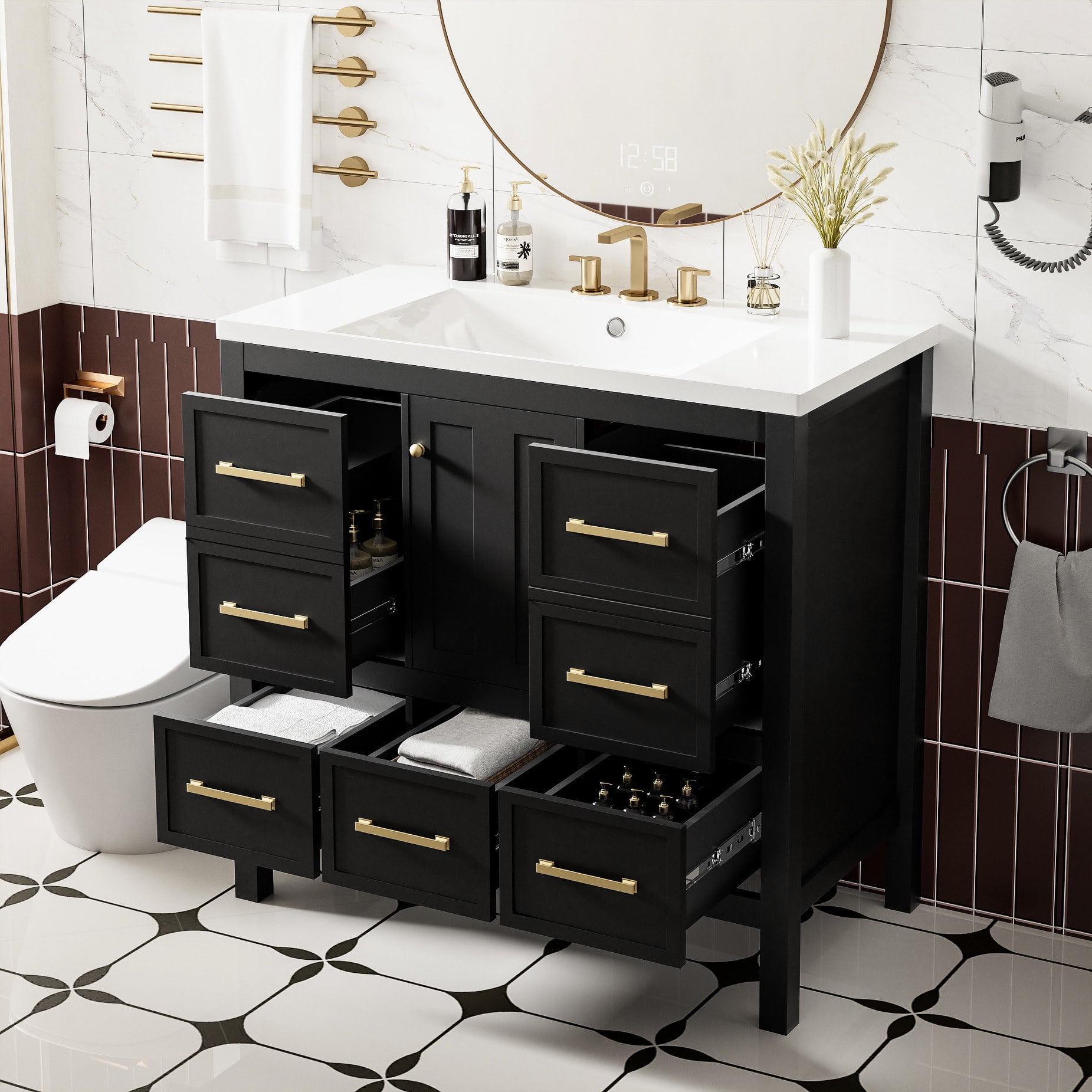 36'' Bathroom Vanity | Keep Bathroom Necessities Away from Dust | Solid ...