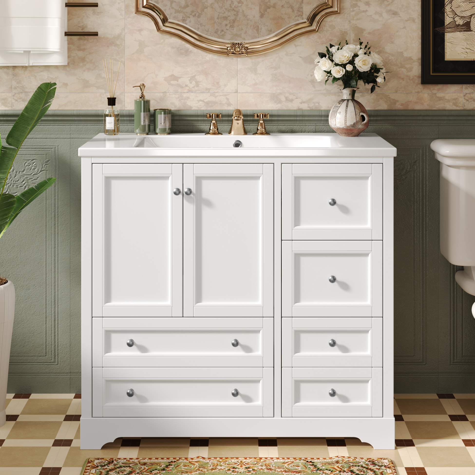 36'' Bathroom Vanity with Resin Sink, Modern Bathroom Storage Cabinet ...