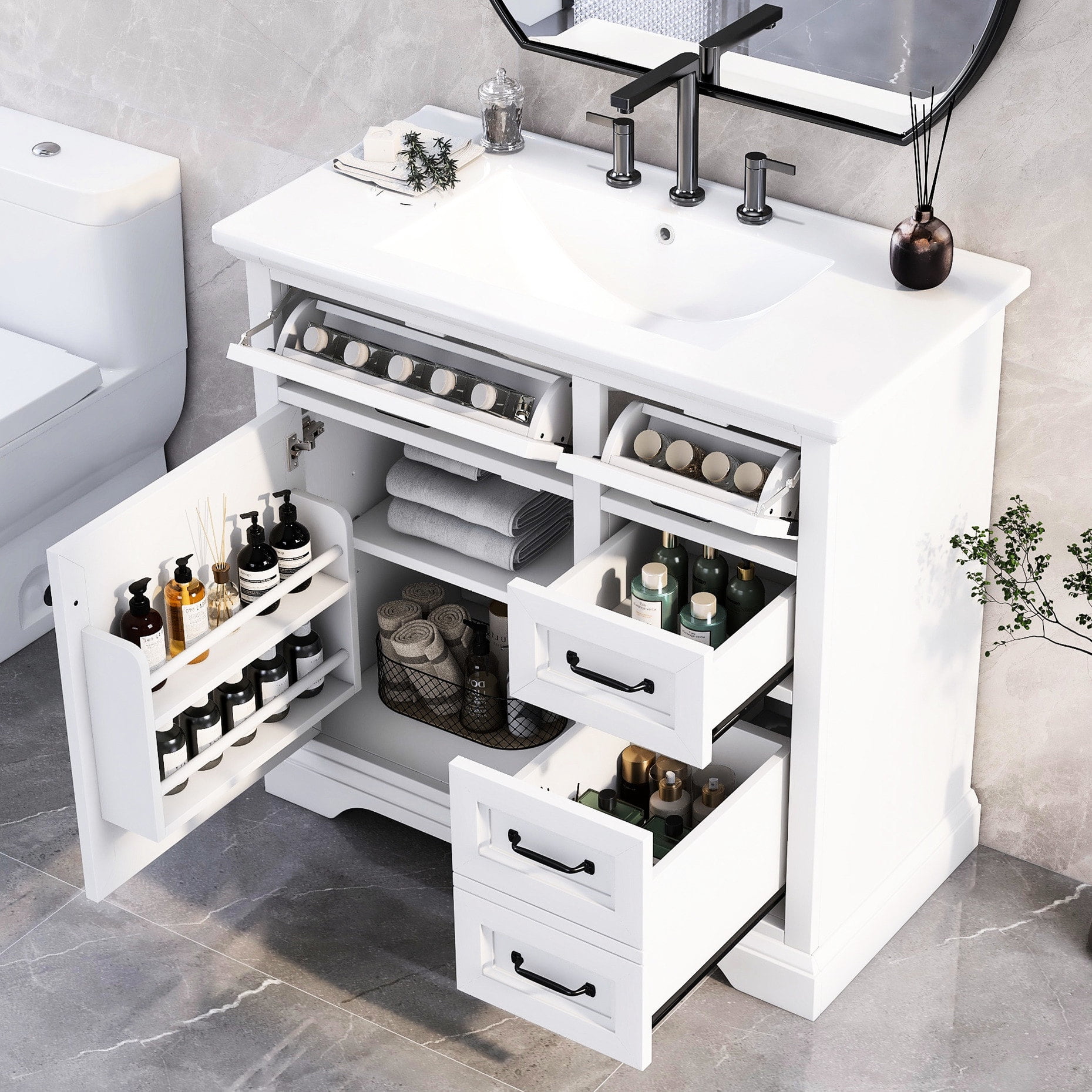 36" Bathroom Vanity Set, Ceramic Sink, Slide Rails - Walmart.com