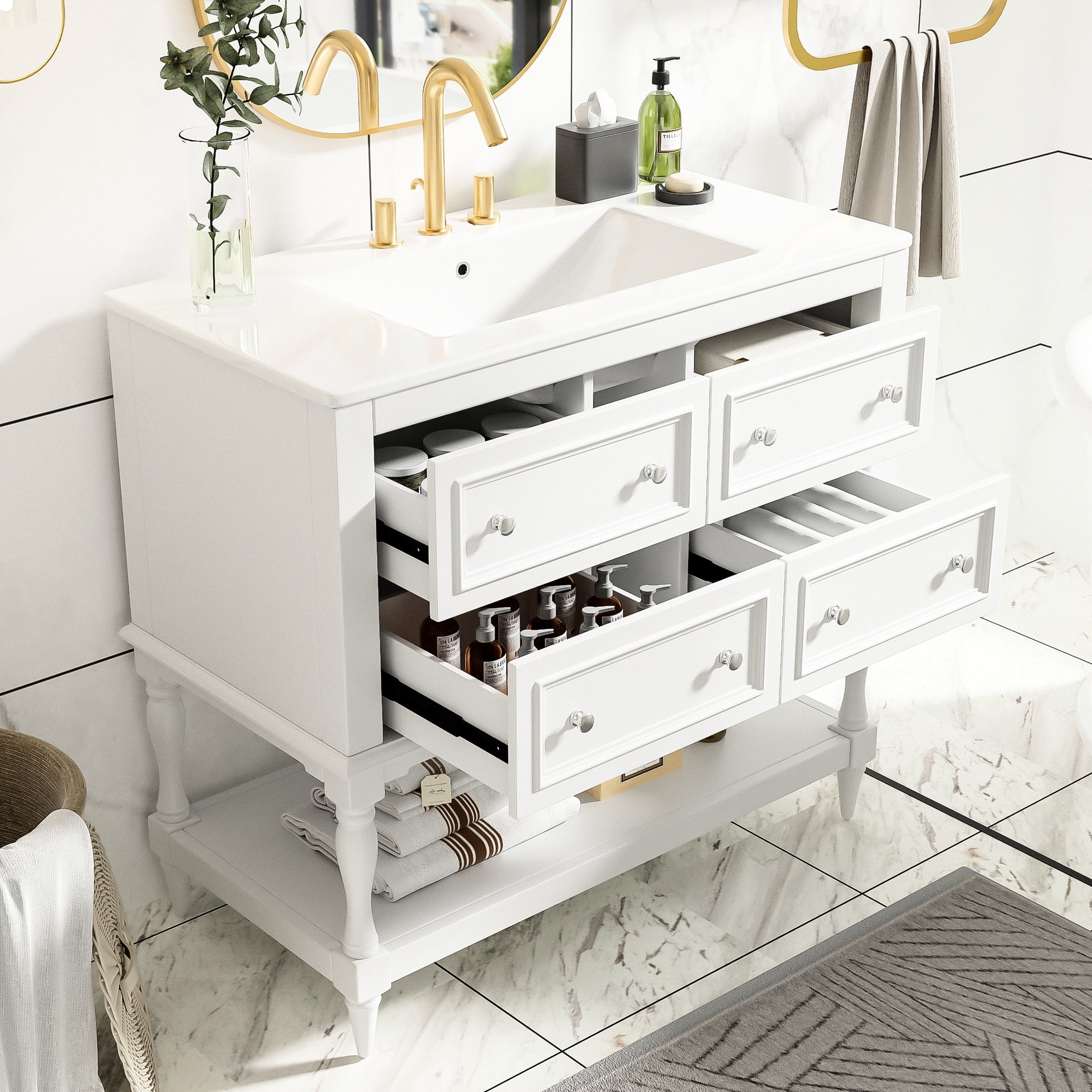 36" Bathroom Vanity Set with Solid Wood Frame and Undermount Sink ...