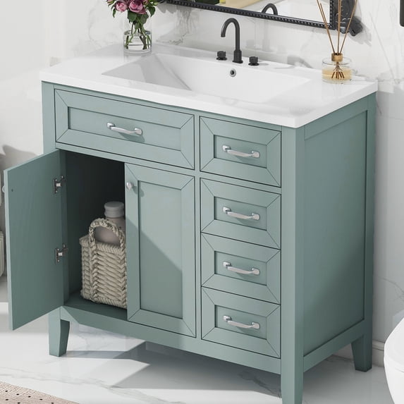 36" Bathroom Vanity Sink Combo | Groove Design for Artistic Home, Metal ...