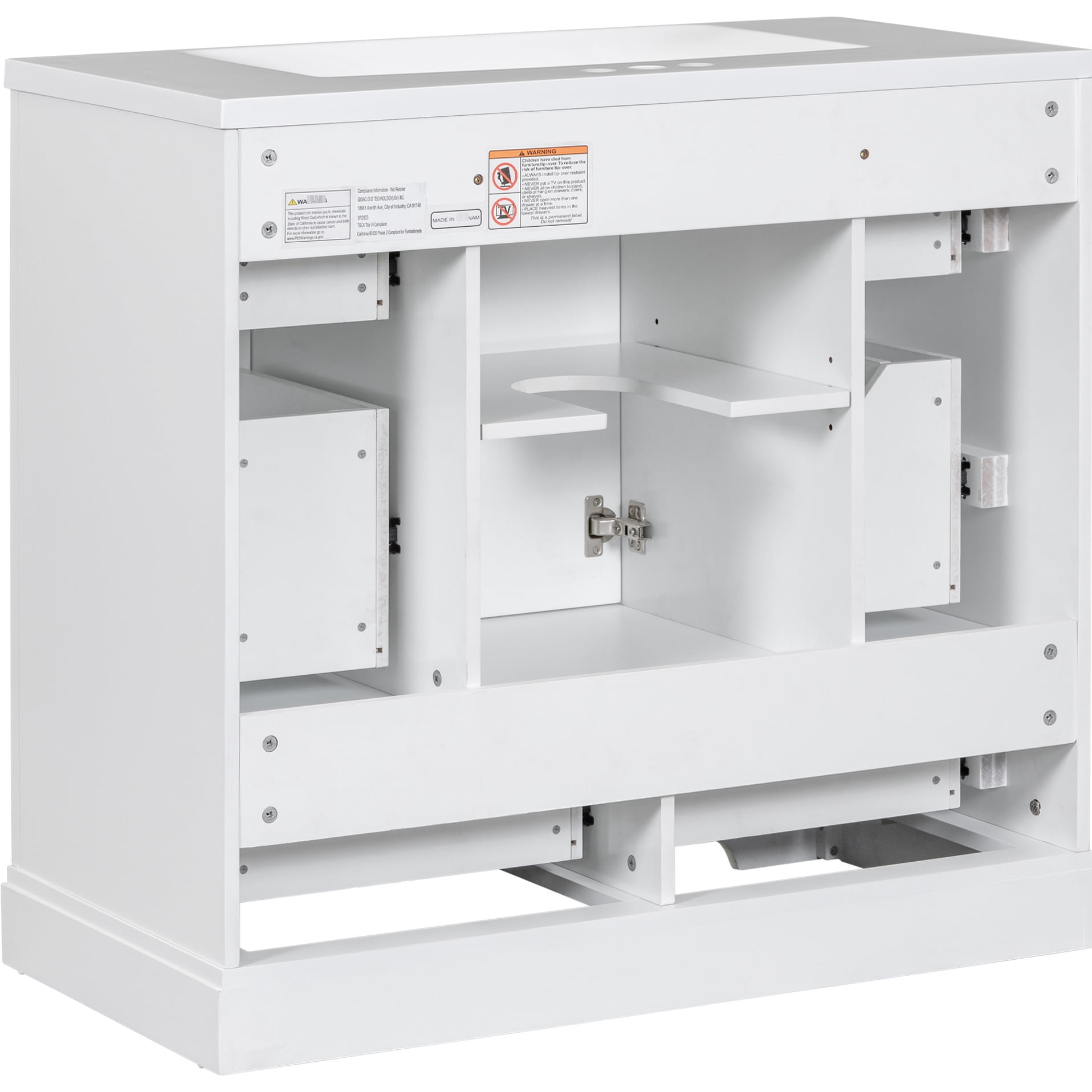36" Bathroom Vanity With Sink - Solid Wood & Boards, White, 6 Drawers ...