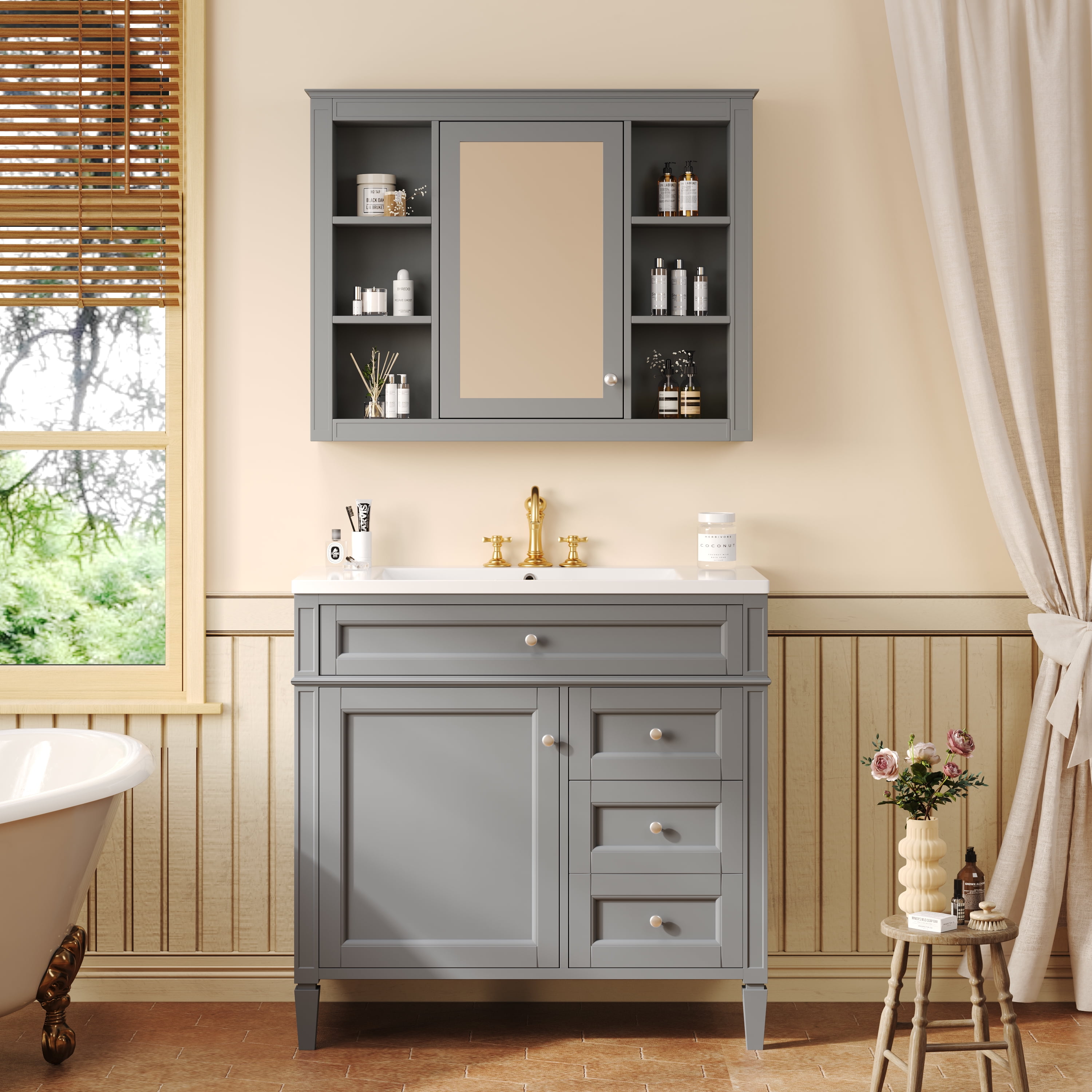 36'' Bathroom Vanity with Top Sink, Modern Bathroom Storage Cabinet ...