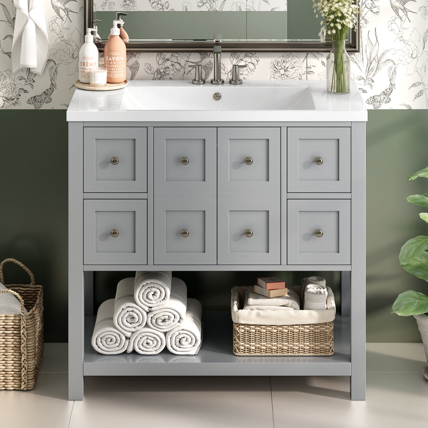 36'' Bathroom Vanity with Undermount Sink, Freestanding Vanity Set with ...