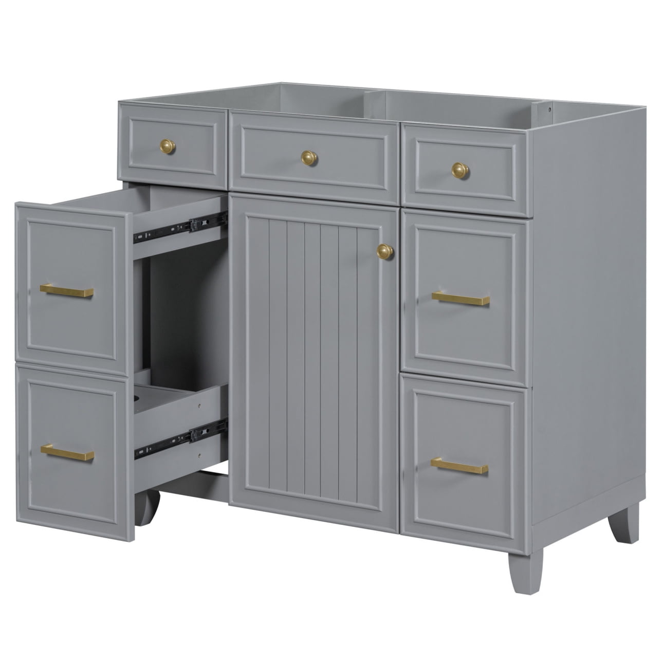 36" Bathroom Vanity With 3 Drawers, Shelves, Brushed Copper Handles ...