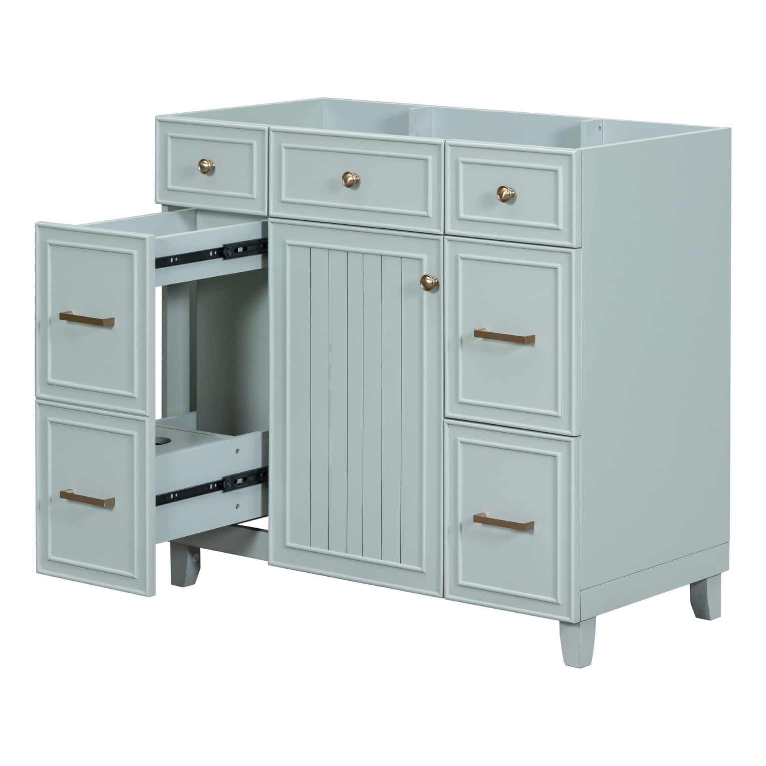 36" Bathroom Vanity With 3 Drawers, Shelves, Brushed Copper Handles ...