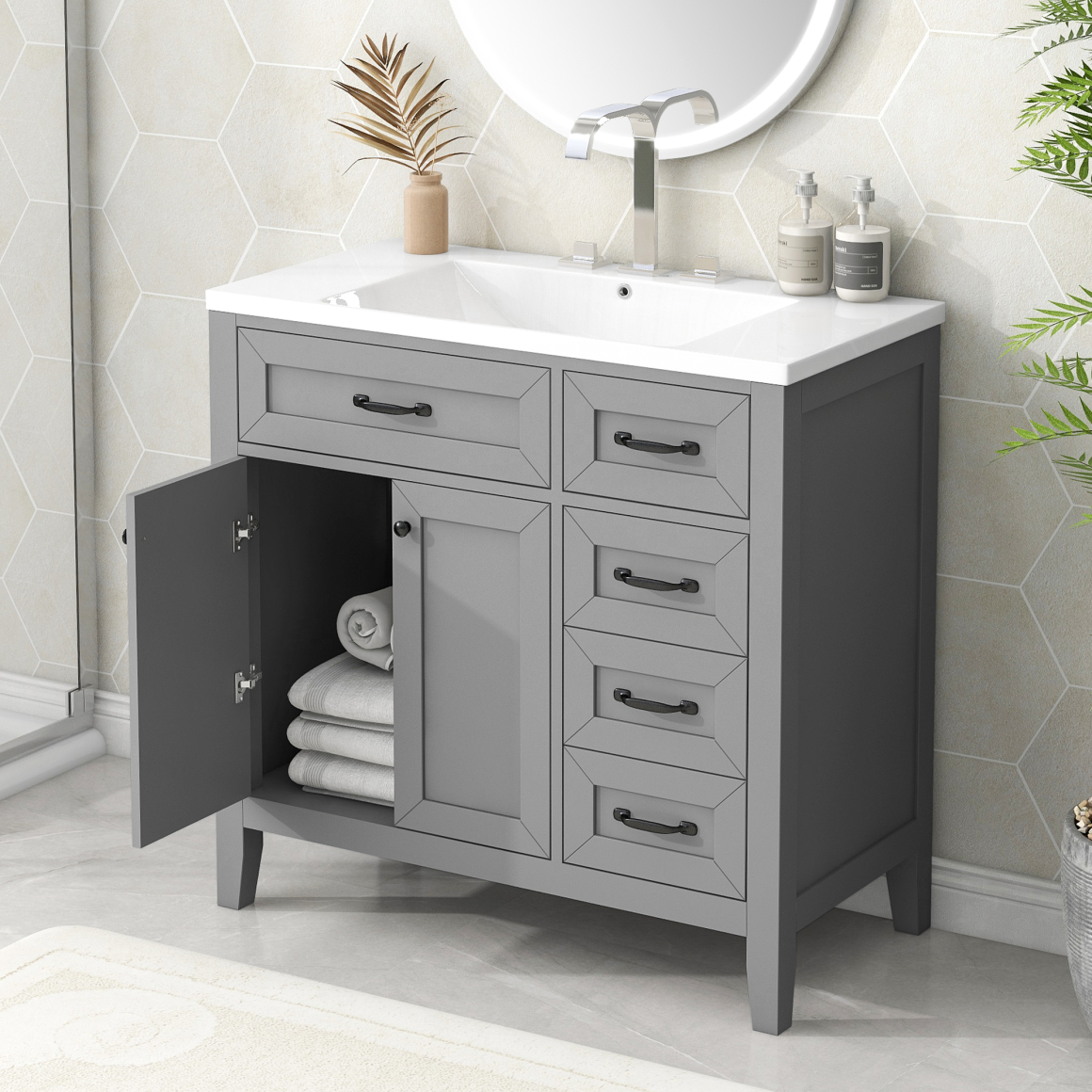 36" Bathroom Vanity With Sink Combo, Undermount Bathroom Sink Cabinet ...