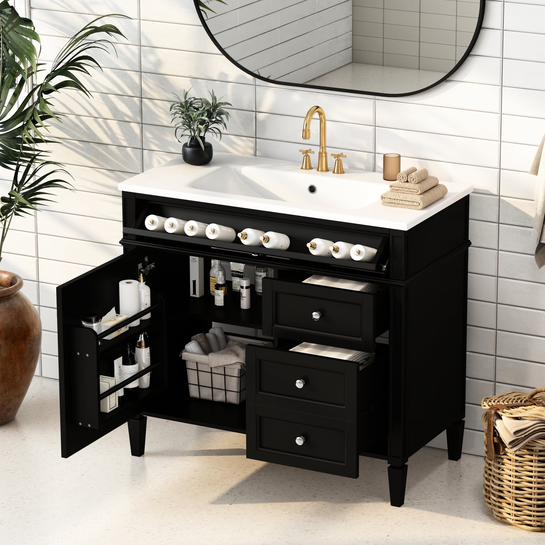 36" Bathroom Vanity With Sink, Contemporary Cabinet Efficient Interior ...