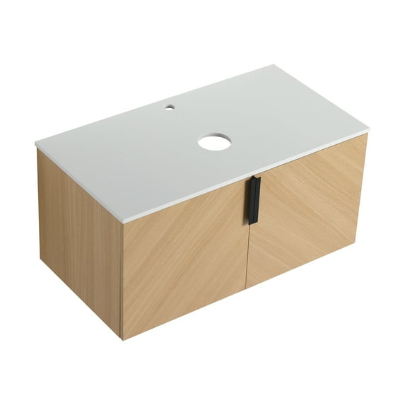 36" Bathroom Vanity With Top Artificial Stone Slab 2-Soft Close Door ...