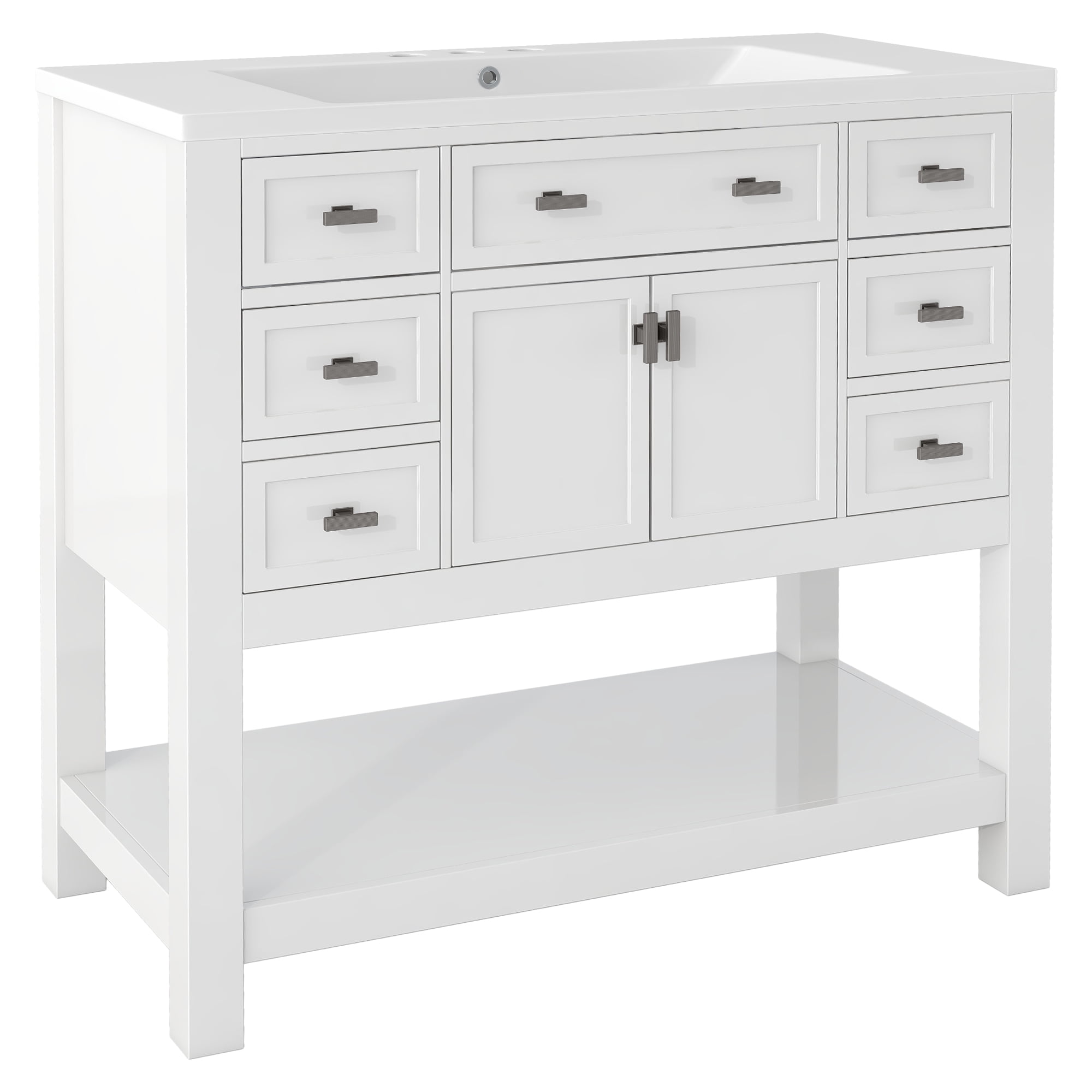 36 Bathroom Vanity Without Top Sink Modern Freestanding Bathroom Wood Storage Cabinet Only with 2 Soft Closing Doors 6 Drawers Bottom Open Shelf