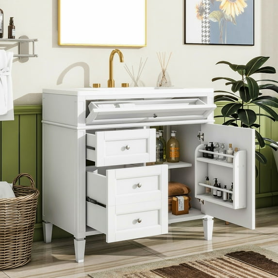 36" Bathroom Vanity with Ceramic Sink | Ample Storage with 3 Drawers ...