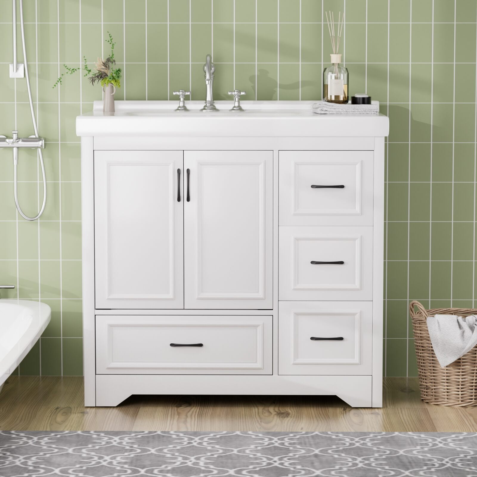 36" Bathroom Vanity with Sink, Bathroom Vanity Cabine with 2 Closing ...