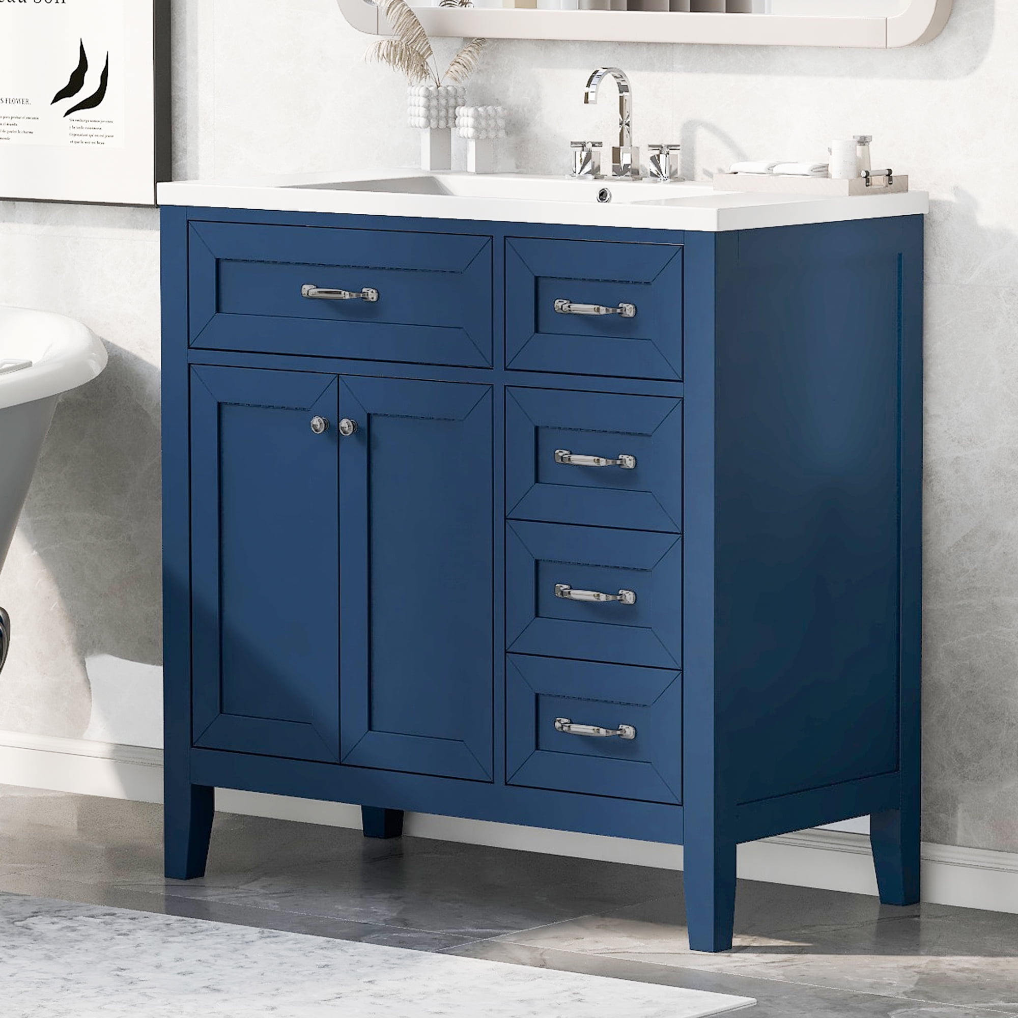 36" Bathroom Vanity with Sink Combo, Blue Bathroom Cabinet with Drawers ...