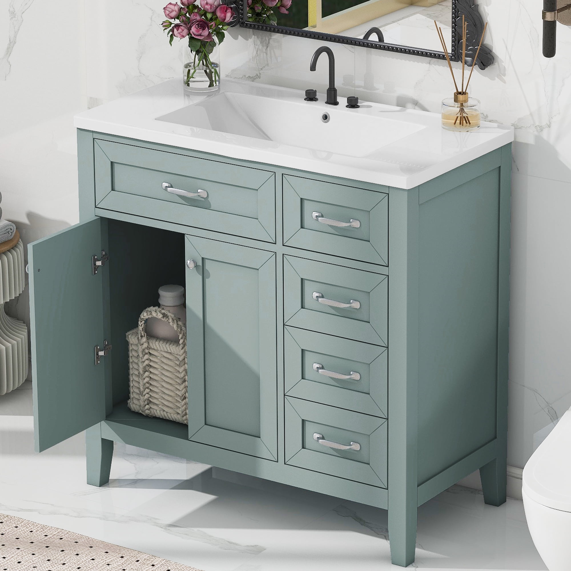 36" Bathroom Vanity with Sink Combo, Green Bathroom Cabinet with ...
