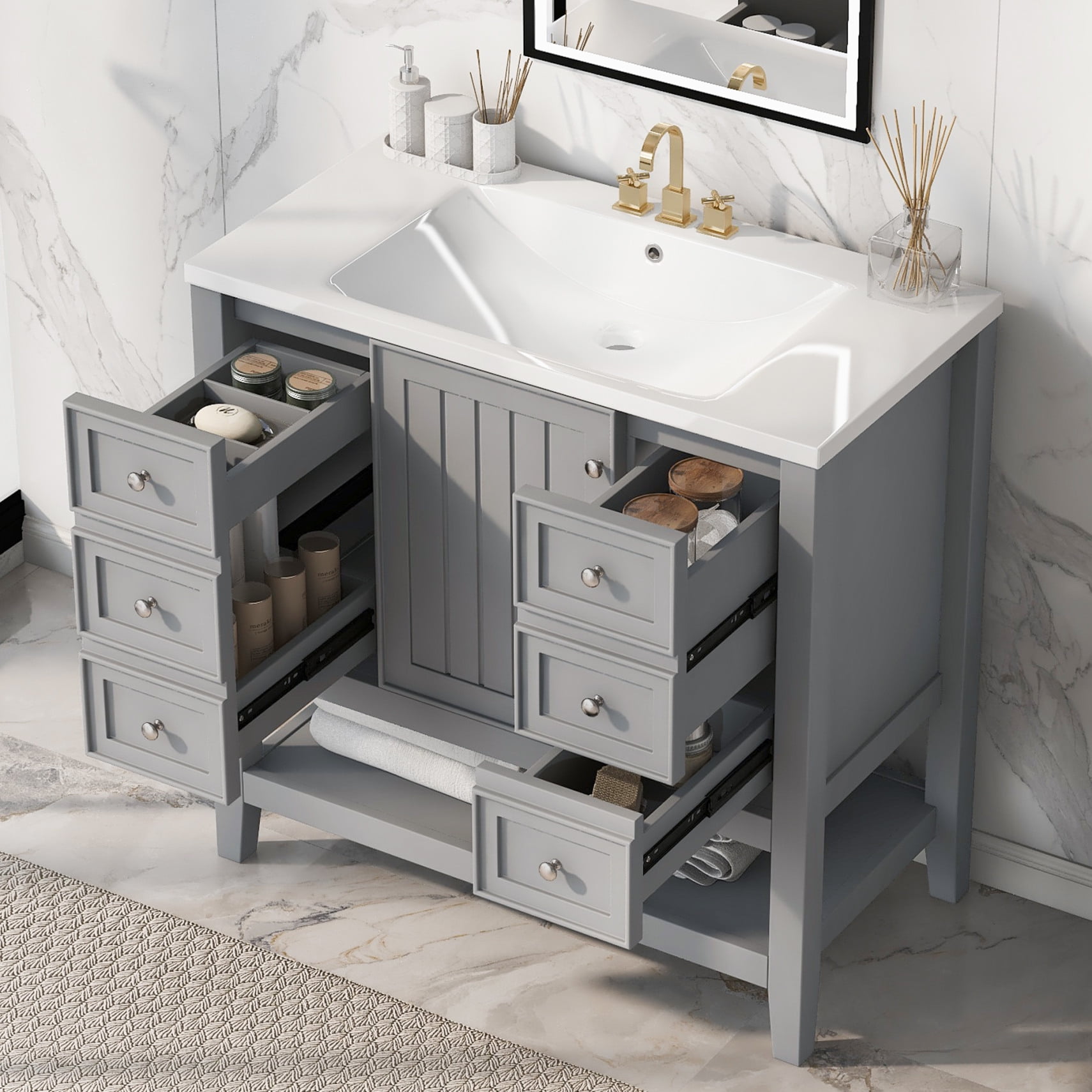 36" Bathroom Vanity with Sink Combo, Modern Wood Vanity with Cabinet ...