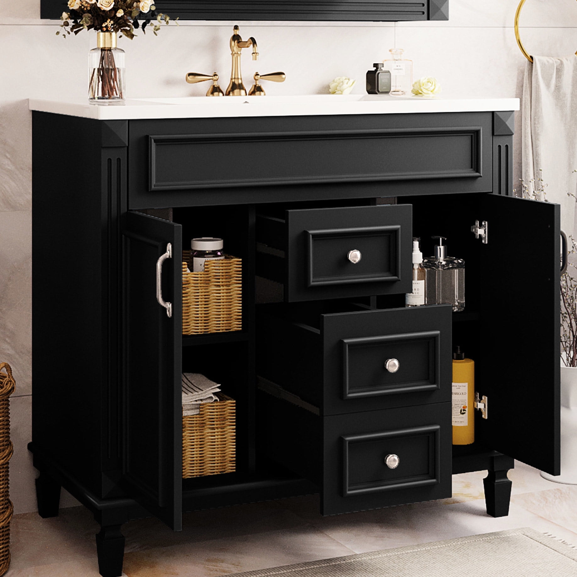 36" Bathroom Vanity with Sink, Exquisite Roman Leg Design & Diverse ...