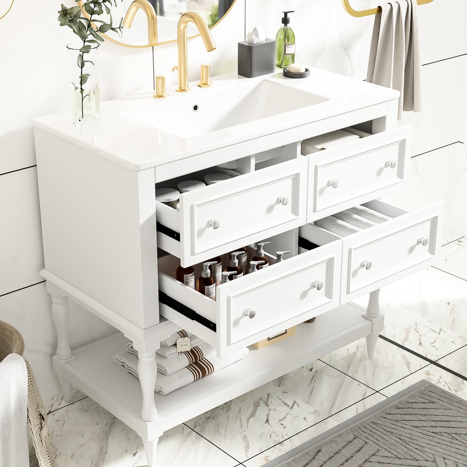 36" Bathroom Vanity with Sink | Multi - Purpose Drawer and Shelf ...