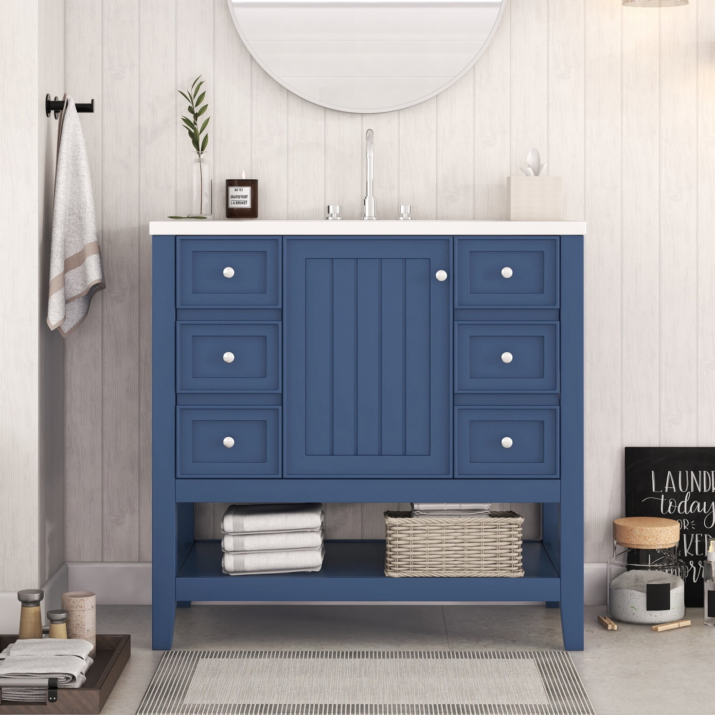 36" Bathroom Vanity with Sink Top & a Storage Table Below, Bathroom ...