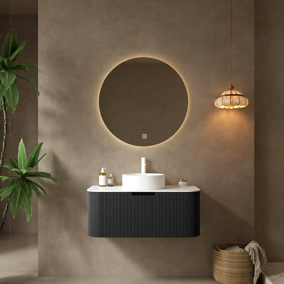 36" Bathroom Vanity with Storage | Ceramic Basin with Stain Resistance ...