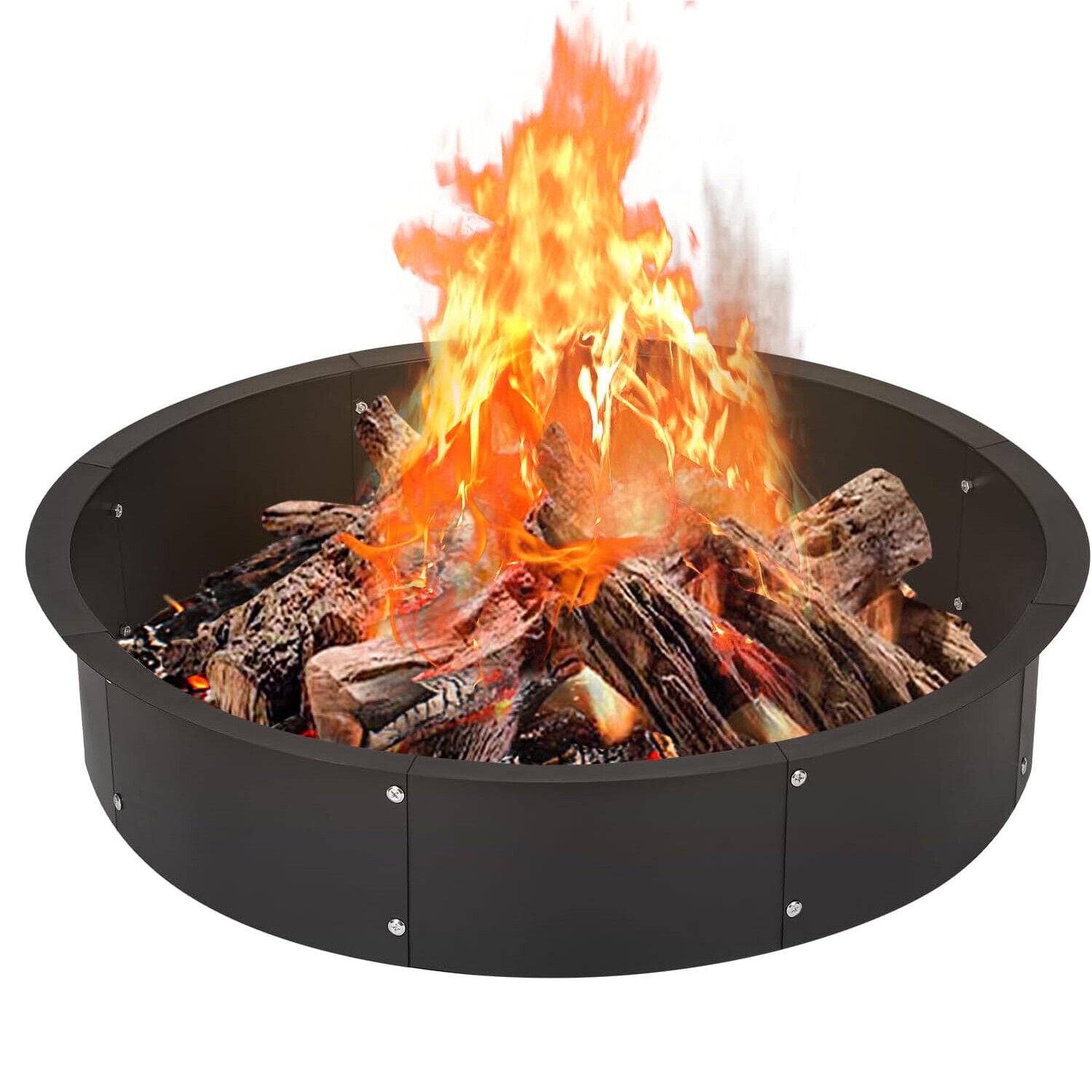 36" Black Round Heavy Duty Steel Fire Pit Ring Liner Wood Burning ...