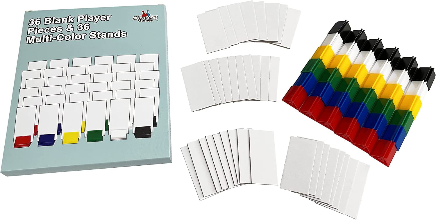 36 Blank Board Game Stand Up Player Pieces with Multi-Color Card Stands ...